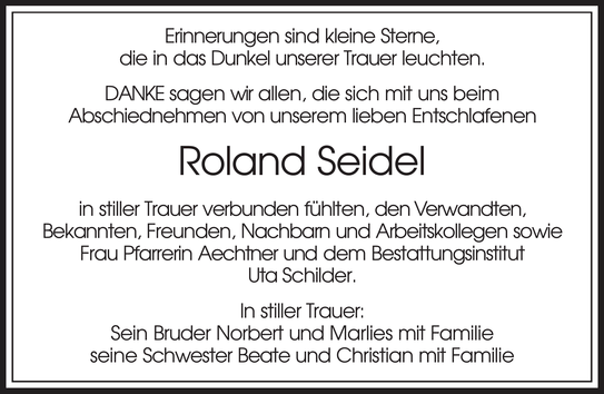 Roland Seidel: Traueranzeige : Sächsische Zeitung