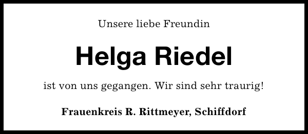 Helga Riedel: Nachruf : Nordsee-Zeitung