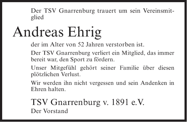 Andreas Ehrig: Nachruf : Bremervörder Zeitung