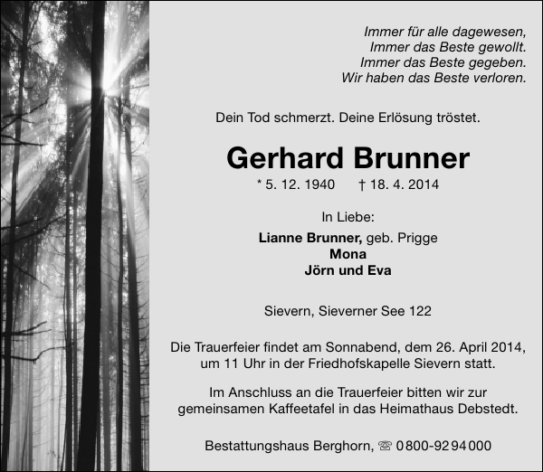Gerhard Brunner: Gedenken : Nordsee-Zeitung