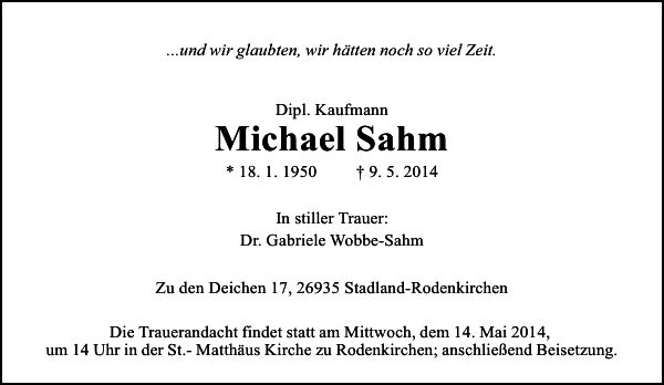 Michael Sahm: Gedenken : Nordsee-Zeitung