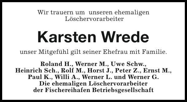 Karsten Wrede: Nachruf : Nordsee-Zeitung