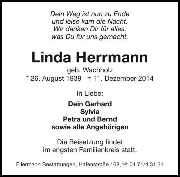 Linda Herrmann: Gedenken : Nordsee-Zeitung