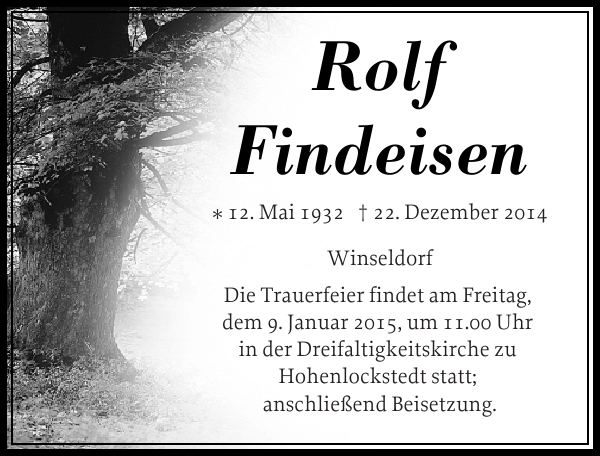 Rolf Findeisen Traueranzeige Norddeutsche Rundschau
