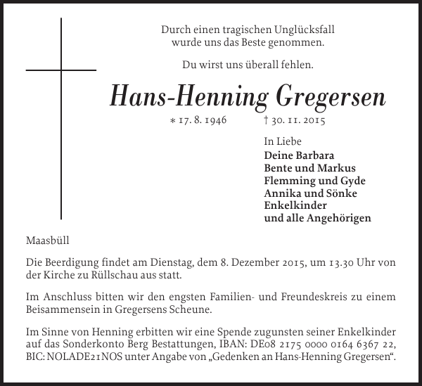 Hans-Henning Gregersen: Gedenken : Flensburger Tageblatt Hans-Henning Gregersen: Gedenken : Flensburger Tageblatt