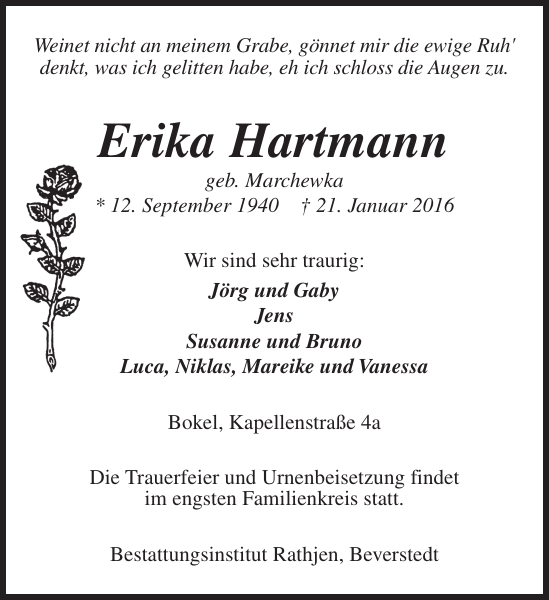Erika Hartmann: Aniversario : Nordsee-Zeitung