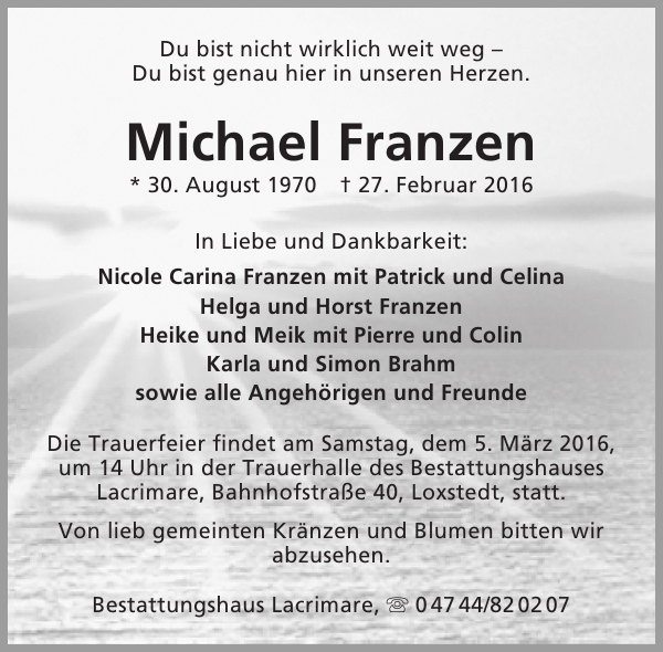 Michael Franzen : Gedenken : Nordsee-Zeitung