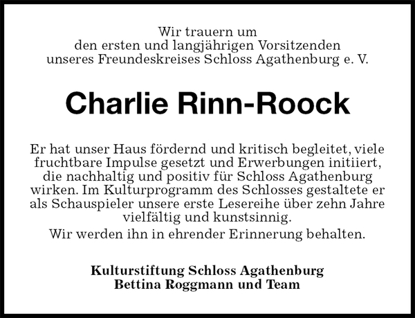 Charlie Rinn-Roock : Nachruf : Stader Tageblatt