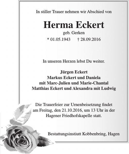 Herma Eckert: Gedenken : Nordsee-Zeitung