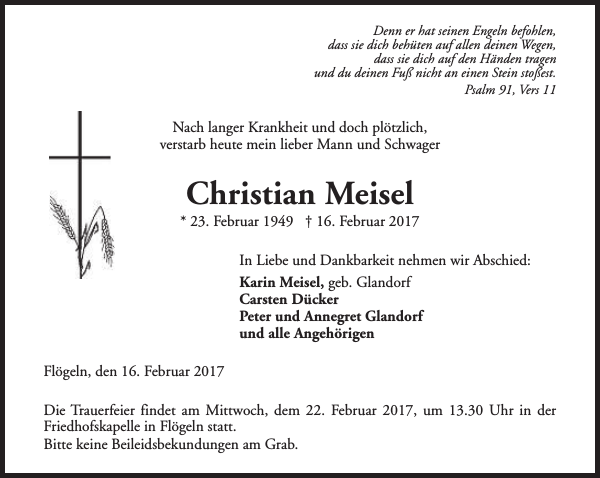 Christian Meisel: Gedenken : Nordsee-Zeitung