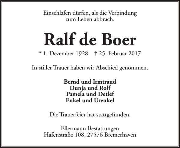 Ralf de Boer: Gedenken : Nordsee-Zeitung