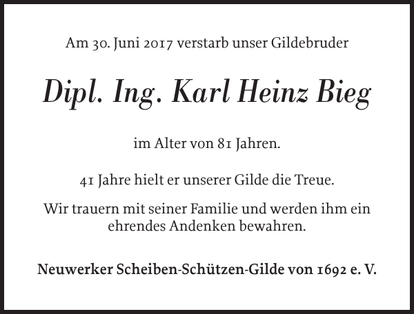 Dipl. Ing. Karl Heinz Bieg : Gedenken : Landeszeitung Dipl. Ing. Karl Heinz Bieg : Gedenken : Landeszeitung