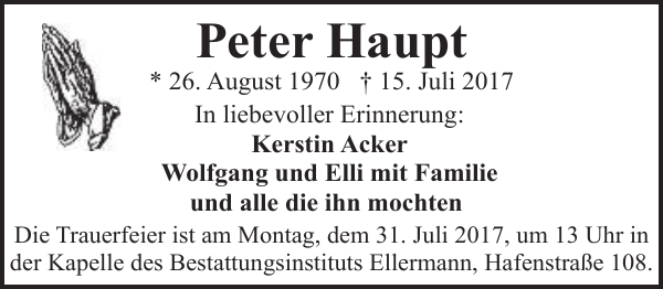 Peter Haupt: Gedenken : Nordsee-Zeitung