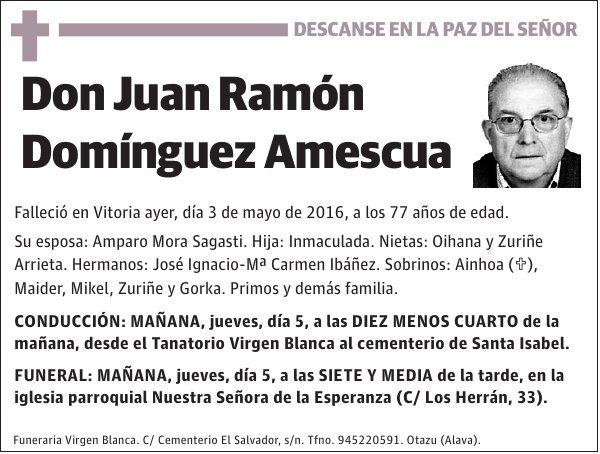 Esquela de Juan Ramón Domínguez Amescua : Fallecimiento | Esquela en El ... Esquela de Juan Ramón Domínguez Amescua : Fallecimiento | Esquela en El ...