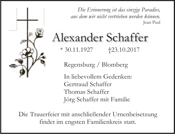 Alexander Schaffer: Gedenken : Nordsee-Zeitung