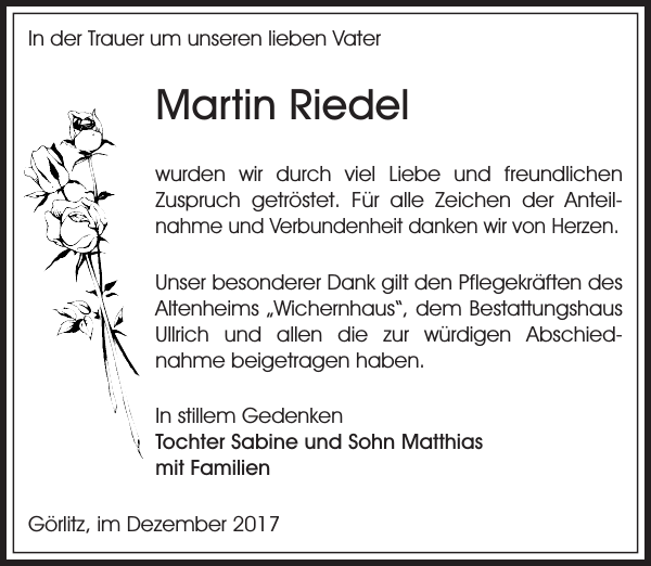 Martin Riedel: Traueranzeige : Sächsische Zeitung