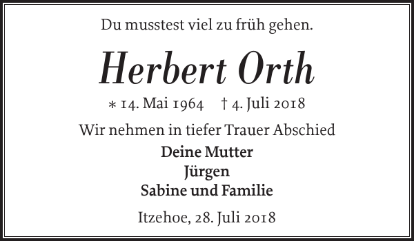 Herbert Orth : Traueranzeige : Norddeutsche Rundschau