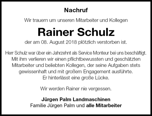 Rainer Schulz : Nachruf : Stader Tageblatt