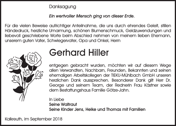 Gerhard Hiller : Danksagung : Sächsische Zeitung