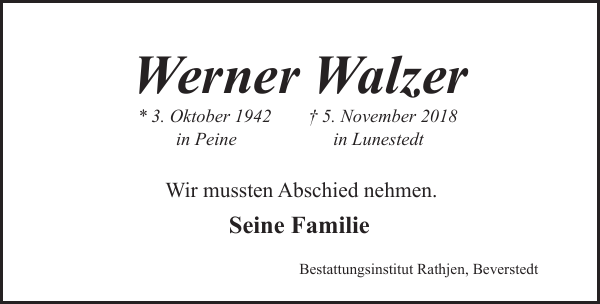 Werner Walzer: Gedenken : Nordsee-Zeitung