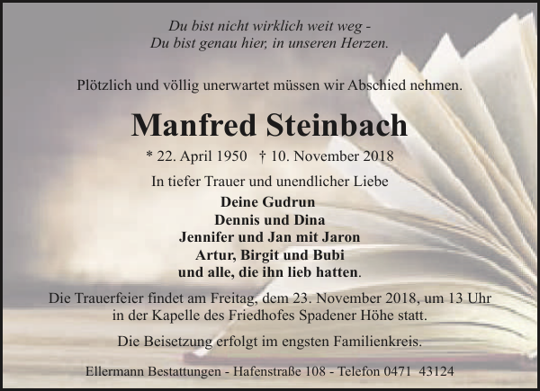Manfred Steinbach: Gedenken : Nordsee-Zeitung