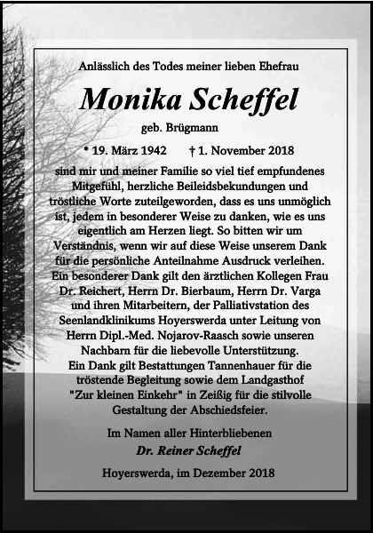 Monika Scheffel : Danksagung : Sächsische Zeitung