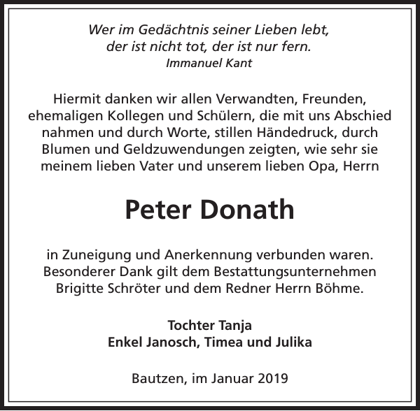 Peter Donath : Danksagung : Sächsische Zeitung