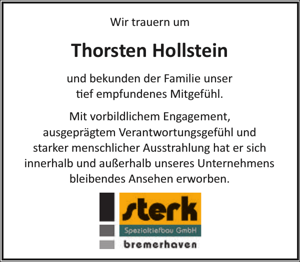 Thorsten Hollstein: Nachruf : Nordsee-Zeitung