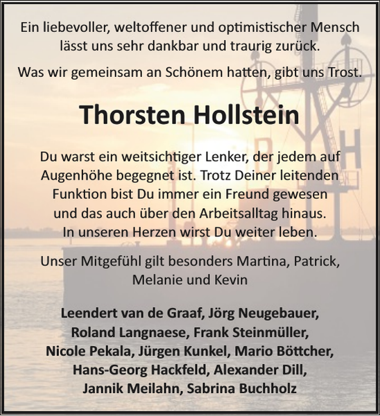 Thorsten Hollstein : Nachruf : Nordsee-Zeitung