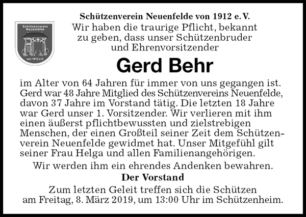Gerd Behr: Nachruf : Stader Tageblatt