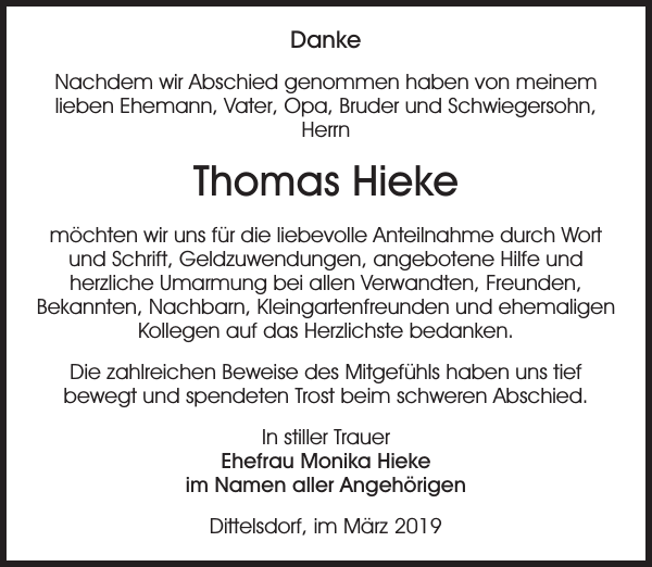 Thomas Hieke : Danksagung : Sächsische Zeitung