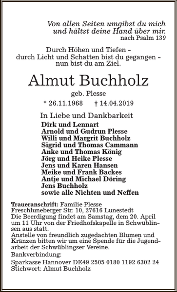 Almut Buchholz: Gedenken : Nordsee-Zeitung