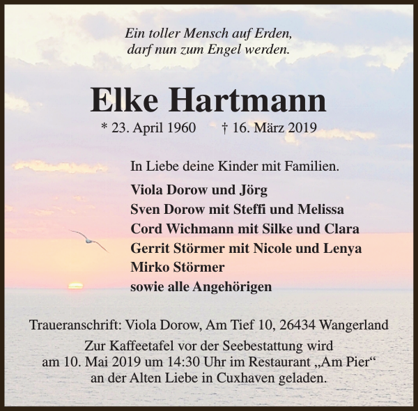 Elke Hartmann: Gedenken : Nordsee-Zeitung