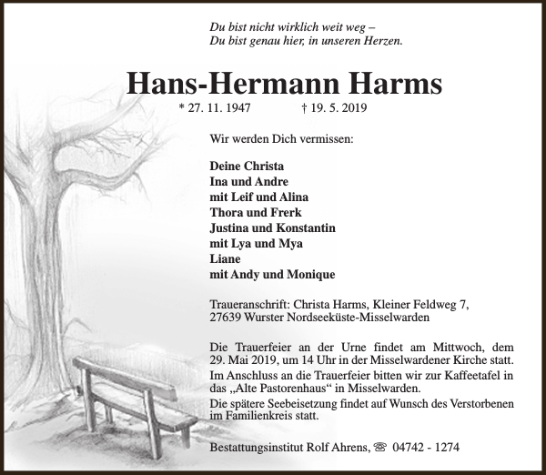 Hans-Hermann Harms: Gedenken : Nordsee-Zeitung