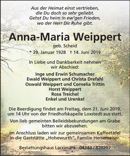 Anna-Maria Weippert: Gedenken : Nordsee-Zeitung