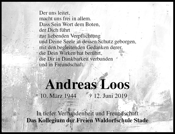 Andreas Loos : Traueranzeige : Stader Tageblatt
