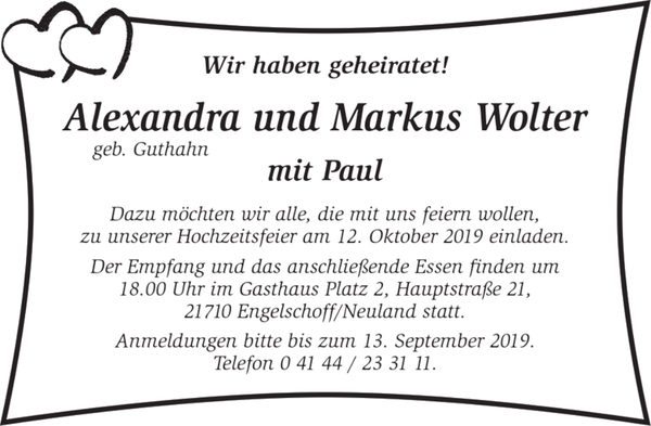 Alexandra und Markus Wolter mit Paul: Hochzeit : Stader Tageblatt