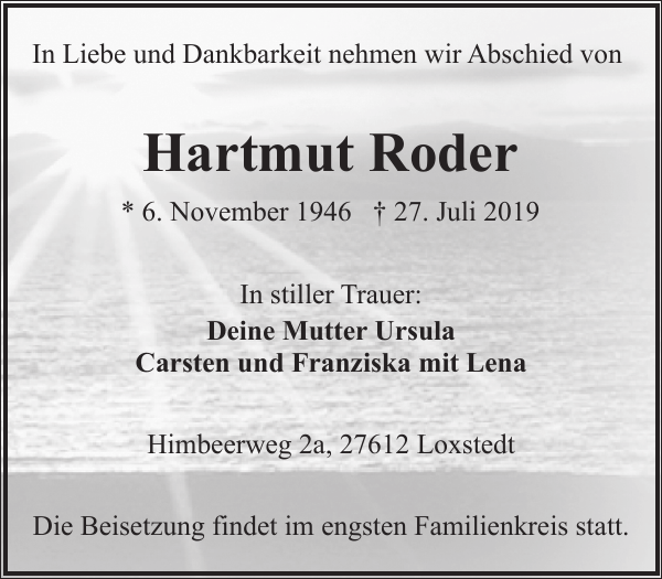 Hartmut Roder: Gedenken : Nordsee-Zeitung