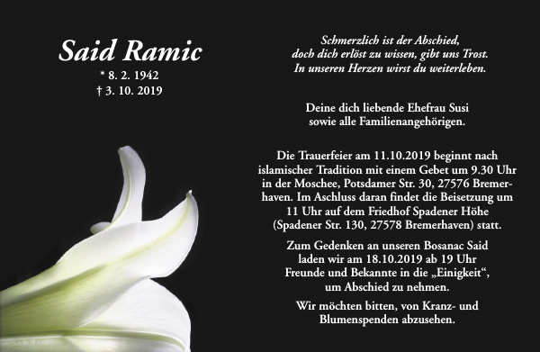 Said Ramic: Gedenken : Nordsee-Zeitung