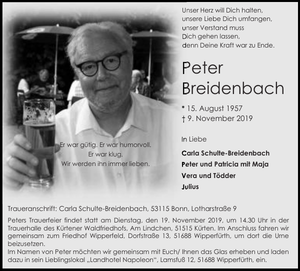 Peter Breidenbach: Traueranzeige : Remscheider General-Anzeiger