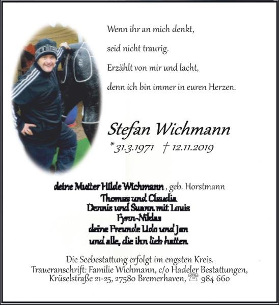 Stefan Wichmann: Gedenken : Nordsee-Zeitung