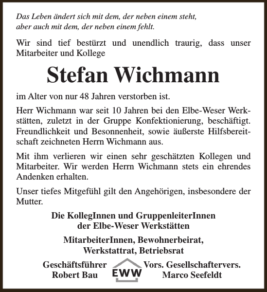 Stefan Wichmann: Nachruf : Nordsee-Zeitung