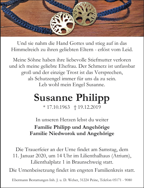 Susanne Philipp: Traueranzeige : Westdeutsche Zeitung