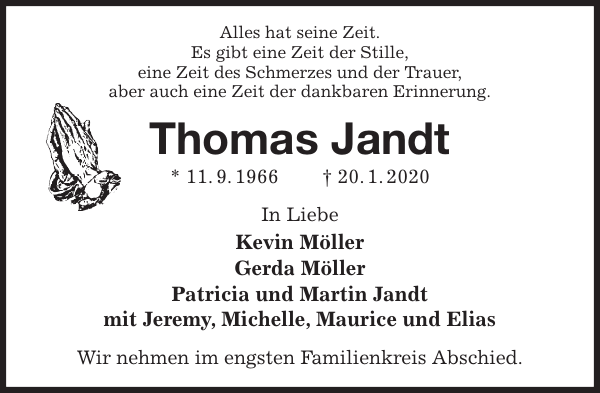 Thomas Jandt: Traueranzeige : Stader Tageblatt