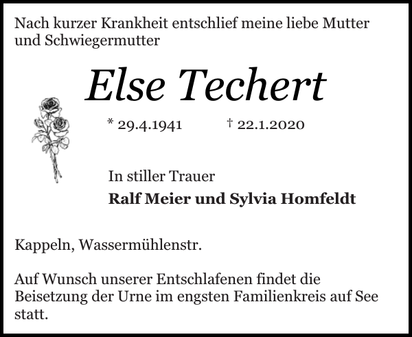 Else Techert : Traueranzeige : Schlei-Bote