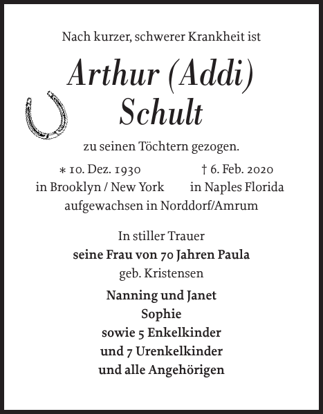 Arthur Addi Schult: Traueranzeige : Der Insel-Bote