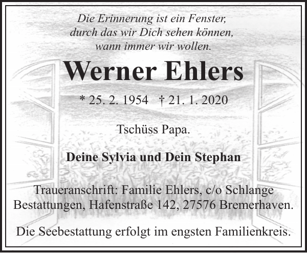 Werner Ehlers : Gedenken : Nordsee-Zeitung