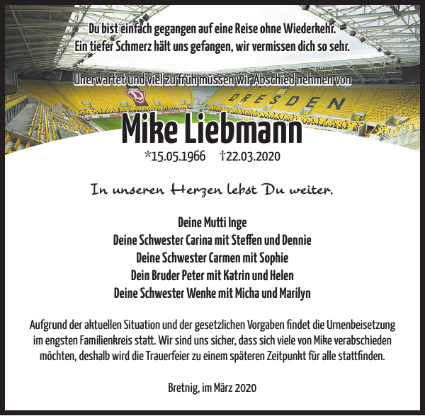Mike Liebmann: Traueranzeige : Sächsische Zeitung