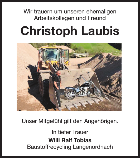 Christoph Laubis: Traueranzeige : Badische Zeitung
