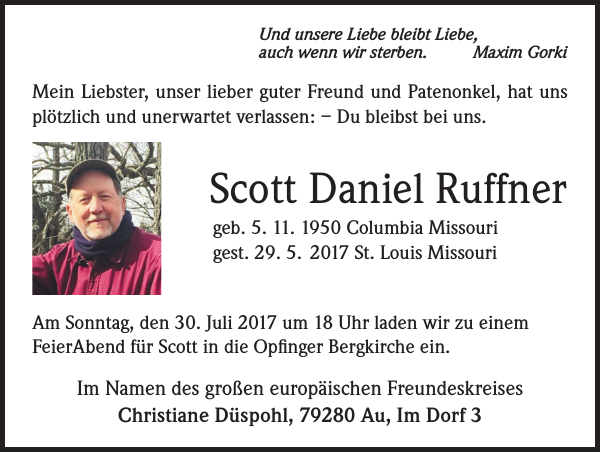 Scott Daniel Ruffner: Traueranzeige : Badische Zeitung
